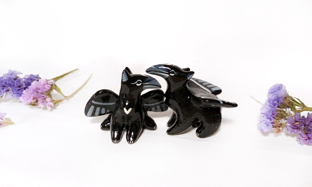 Raven Griffins Pair 2 Sculptures TO ORDER Black Gryphon Figurine Clay ...
