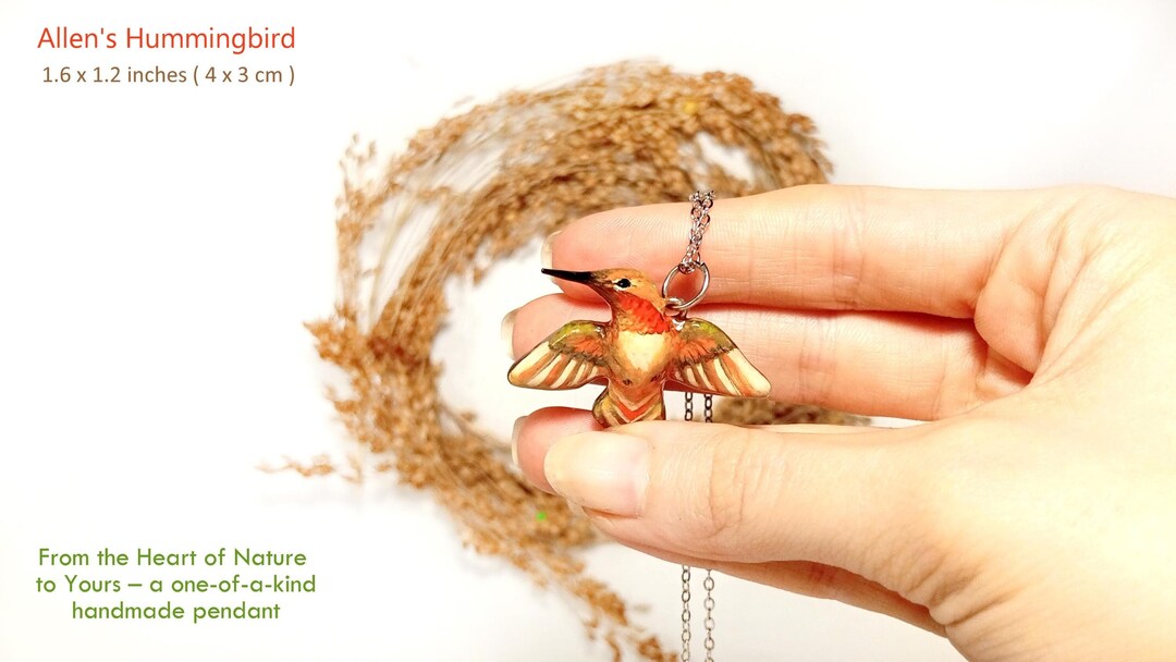 Allen's Hummingbird Necklace Flying Bird Clay Pendant Cute Animal ...