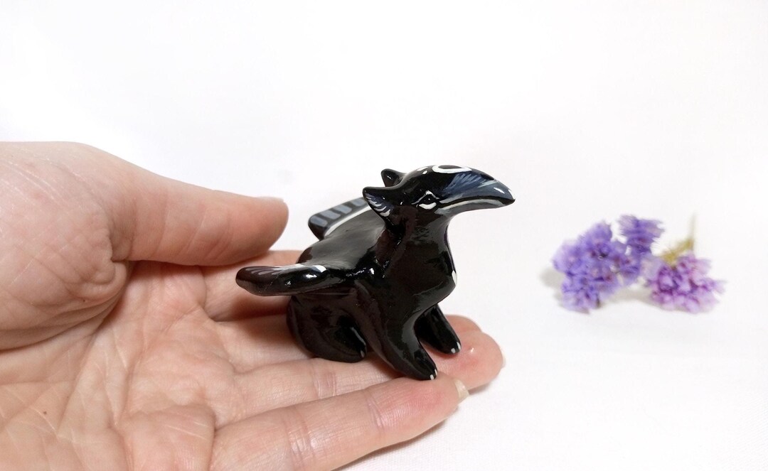 Raven Griffin Statue TO ORDER Small Black Gryphon Figurine Handmade ...