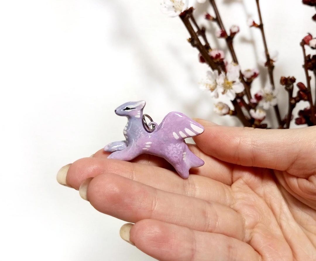 Dragon Necklace Mythical Creatures Clay Pendant Cute Hand-painted ...