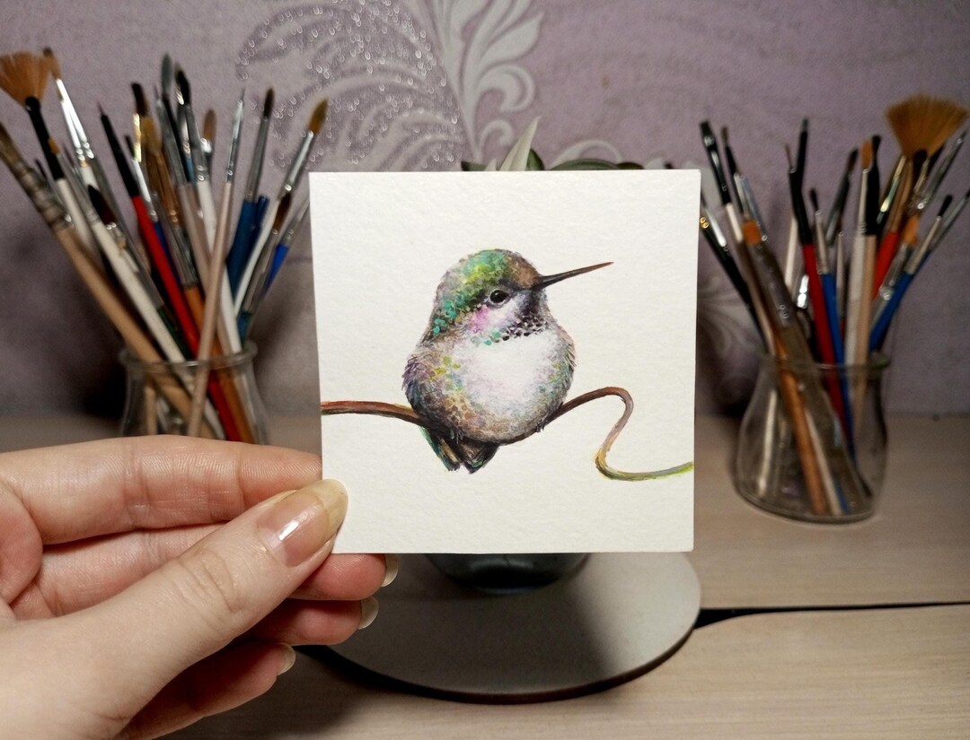 Custom Hummingbird Miniature – 3x3" Watercolor Painting on White or ...