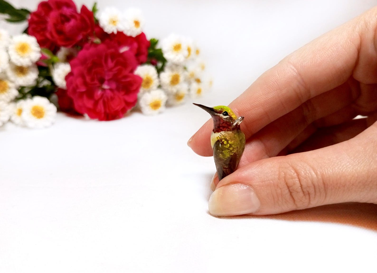 Hummingbird Necklace Mini Bird Clay Pendant Tiny Realistic Figurine ...