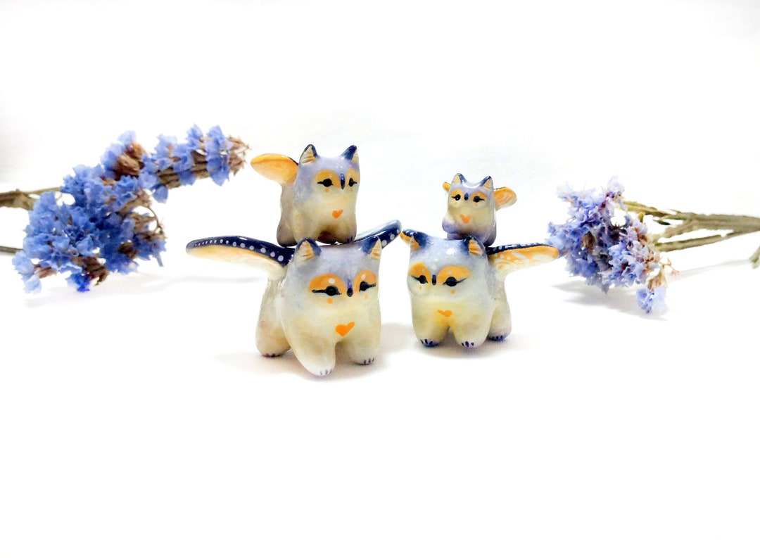 Griffin FAMILY 4 Statues Cute Owl Griffins TO ORDER Clay Animals Mini ...