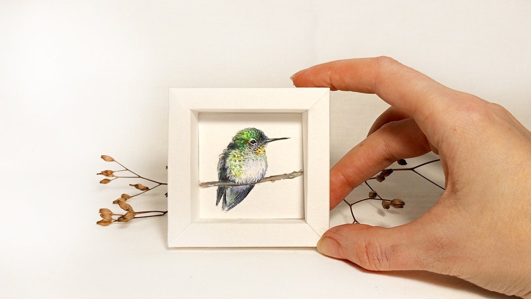 Hummingbird Painting 2x2 Hummer Small Watercolor - Etsy
