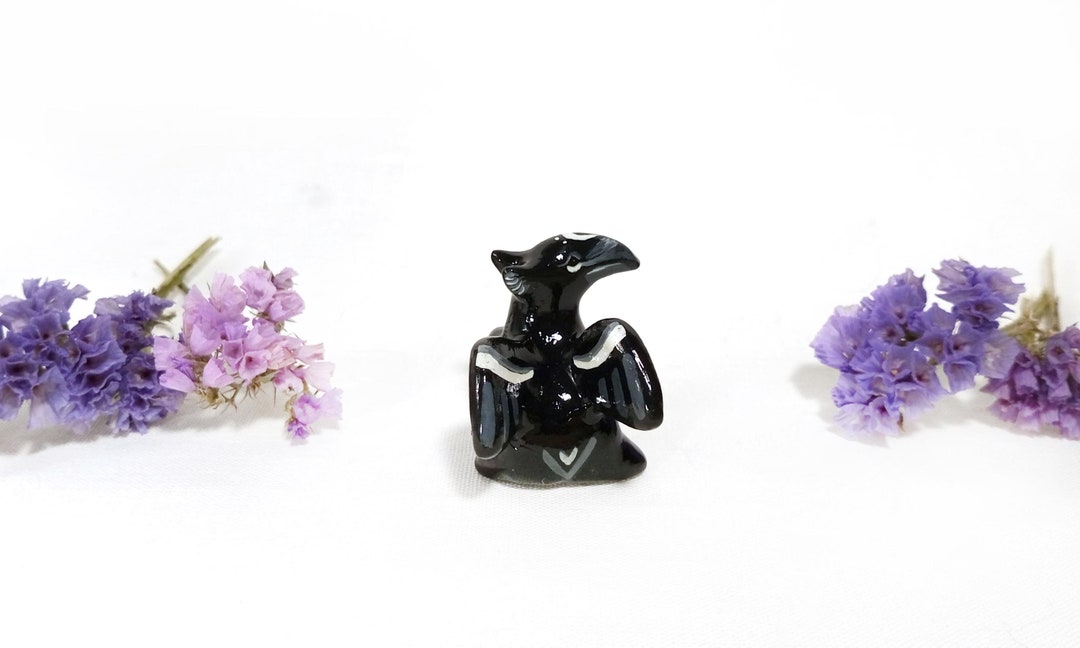 Raven Griffin Figurine TO ORDER Baby Black Gryphon Statue Handmade Clay ...