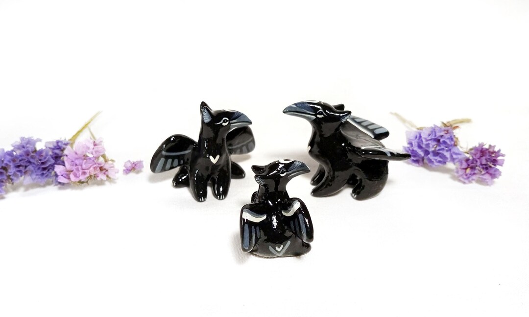 Handmade Black Griffin Family: Clay Raven Gryphon Figurines - Etsy