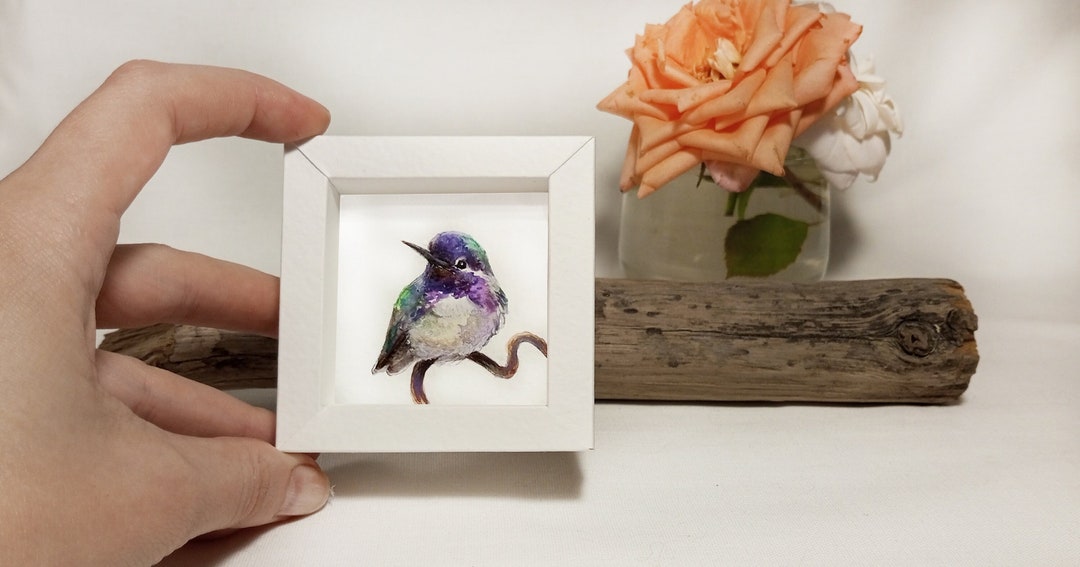 Tiny Hummer Painting 2x2 Hummingbird Small Watercolor ORIGINAL ...