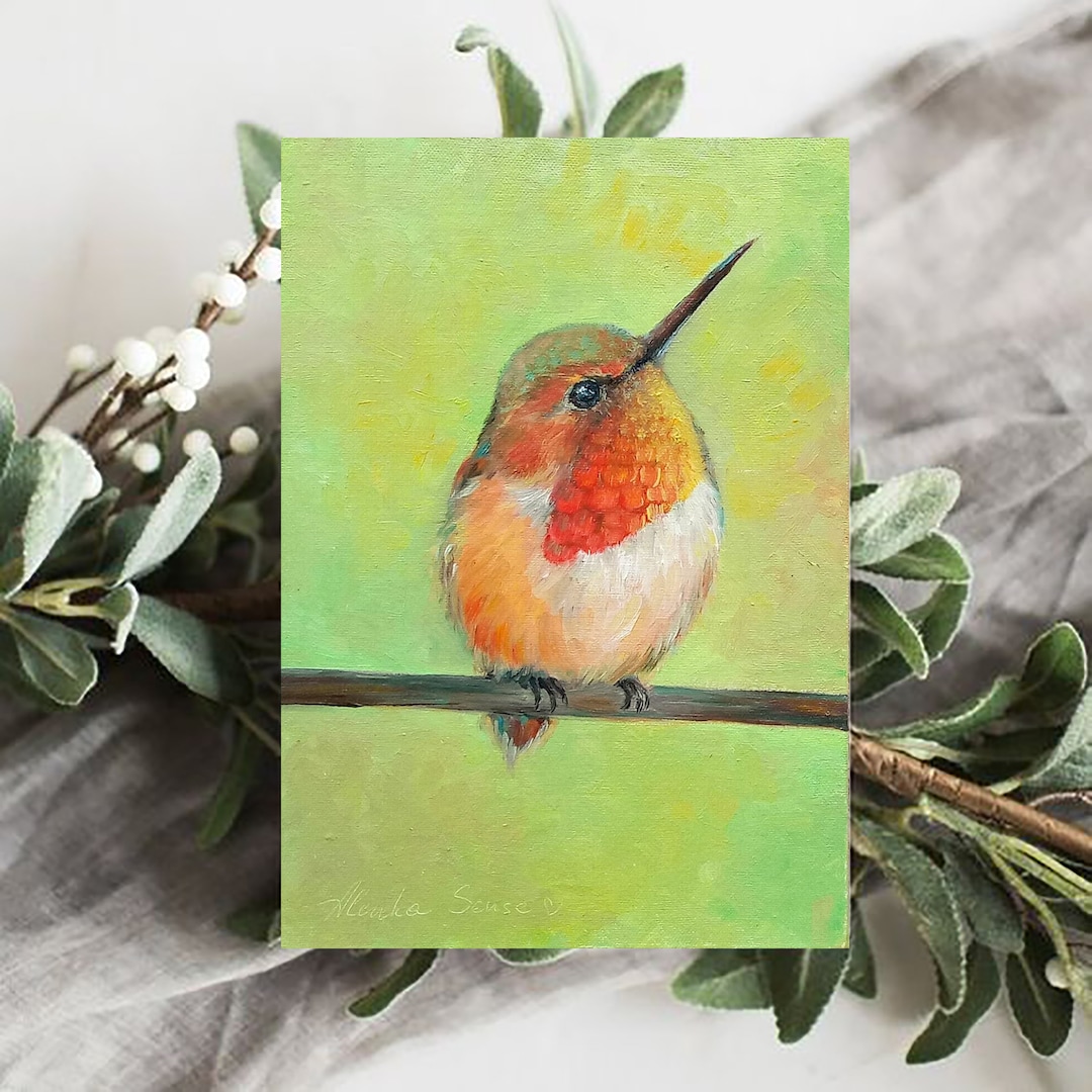 Hummingbird Oil Painting on Canvas: Small Bird Wall Art (6x8