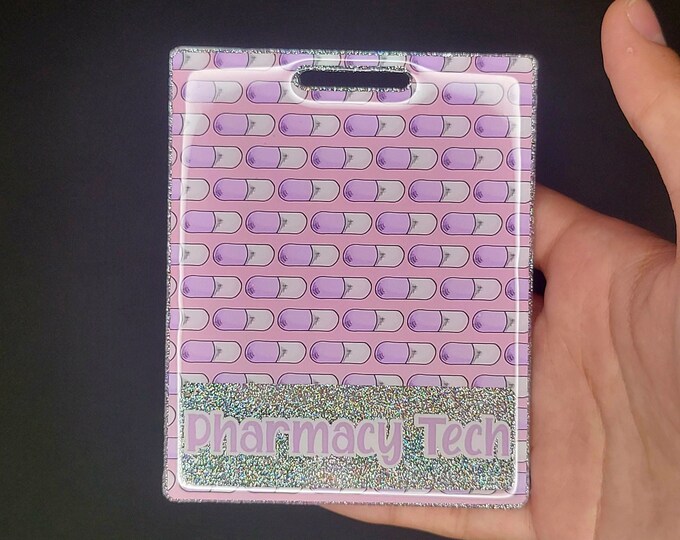 Pharmacy Tech Badge, Horizontal Badge Buddy, Glittered Badge, CPHT ...