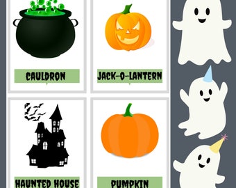 Halloween Preschool Flash Cards. Montessori 3 Part Cards. - Etsy