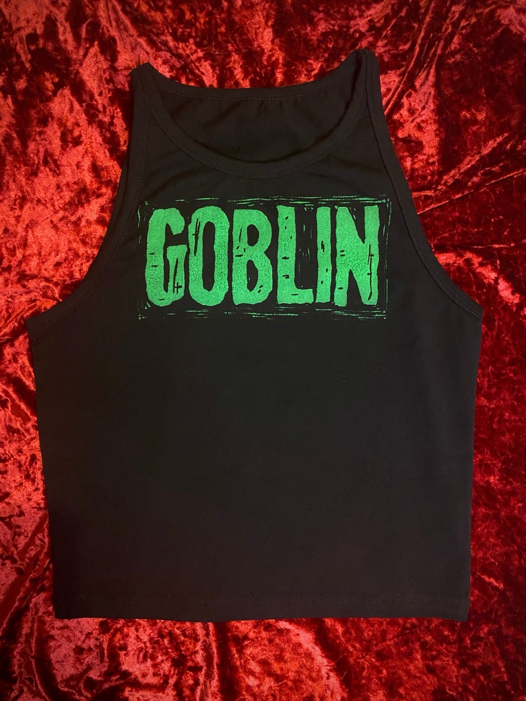 CROPTANK // GOBLIN // Hand Printed Goblin Core Inspired Black and Green Tank Top - Etsy