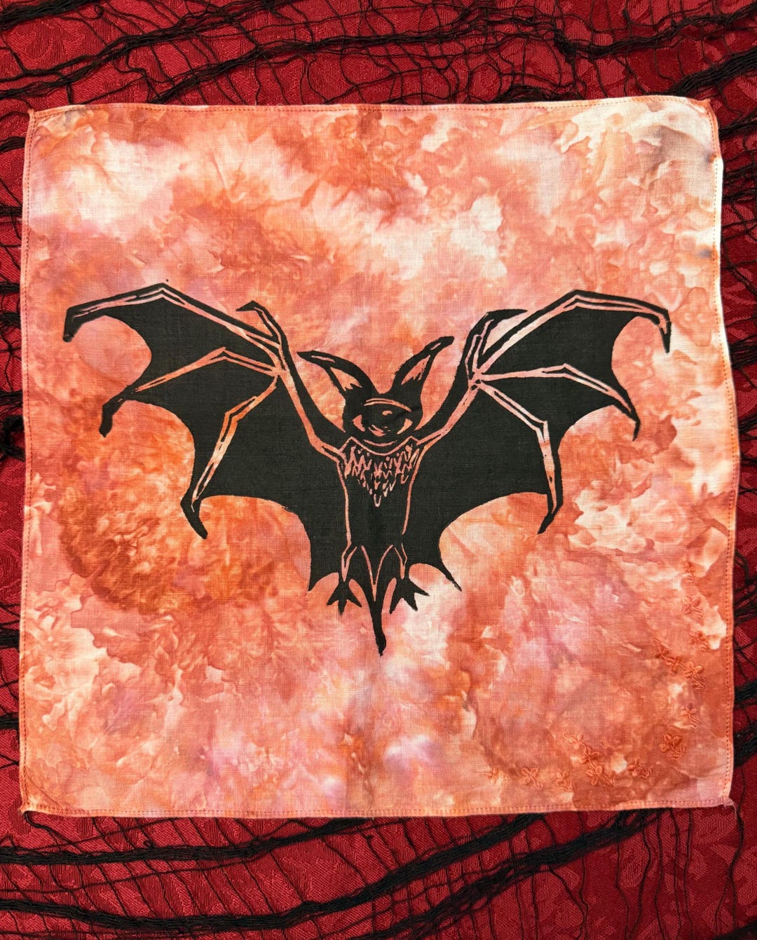 Altar//one of a Kind Block Printed Bat Artwork on Hand Dyed Vintage ...