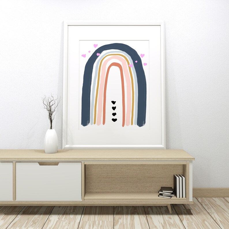 Rainbow Poster / Boho Rainbow Art / Download Print / Cute Love Hearts ...