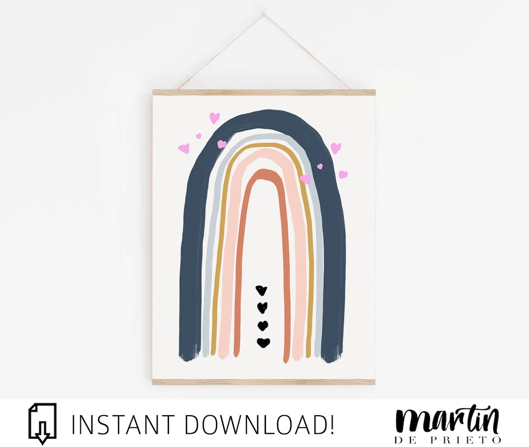 Rainbow Poster / Boho Rainbow Art / Download Print / Cute Love Hearts ...