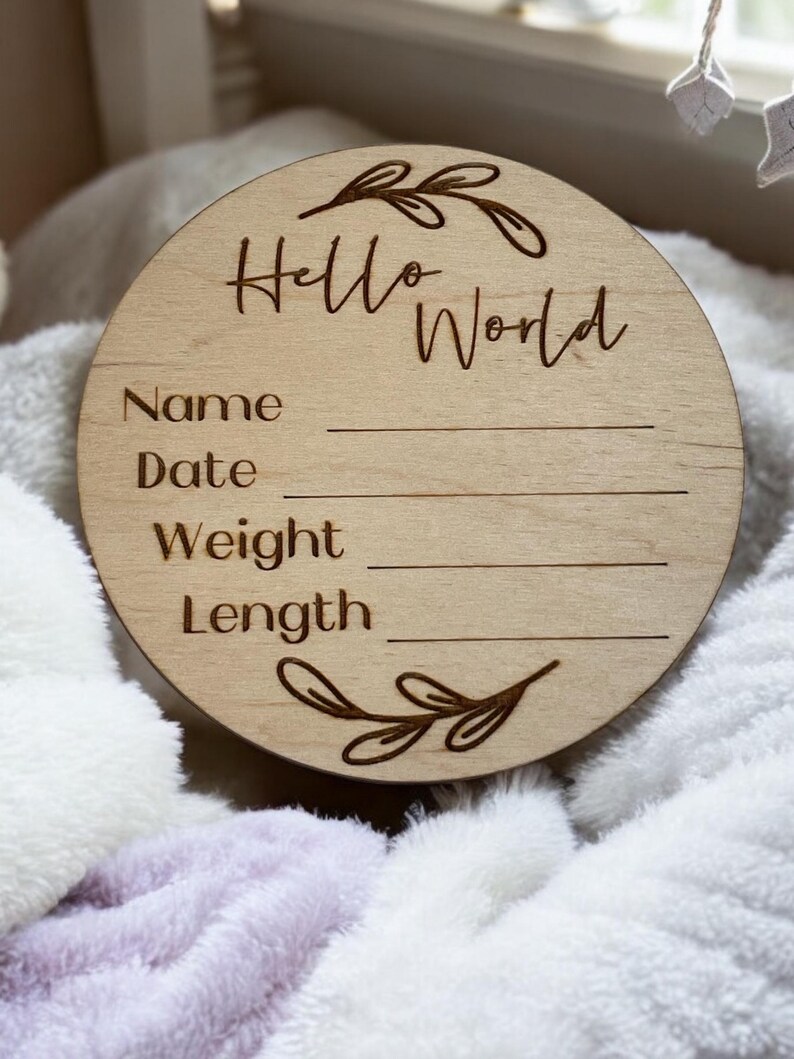Round Birth Announcement Sign- Hello World Baby Photogrpahy Sign- Baby ...