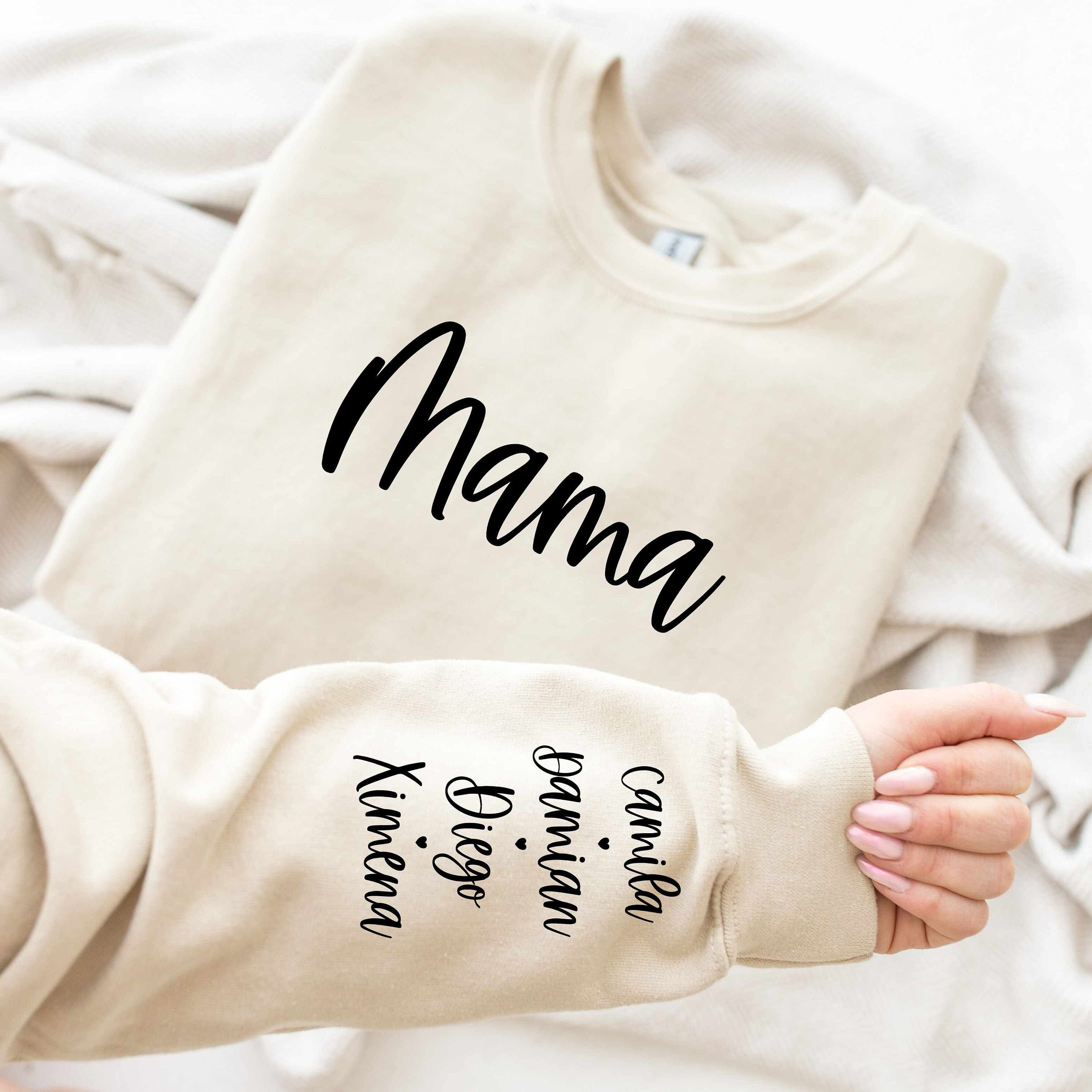 Mama Crewneck Sweater With Names on Sleeve- Personalized Mama Sweater ...