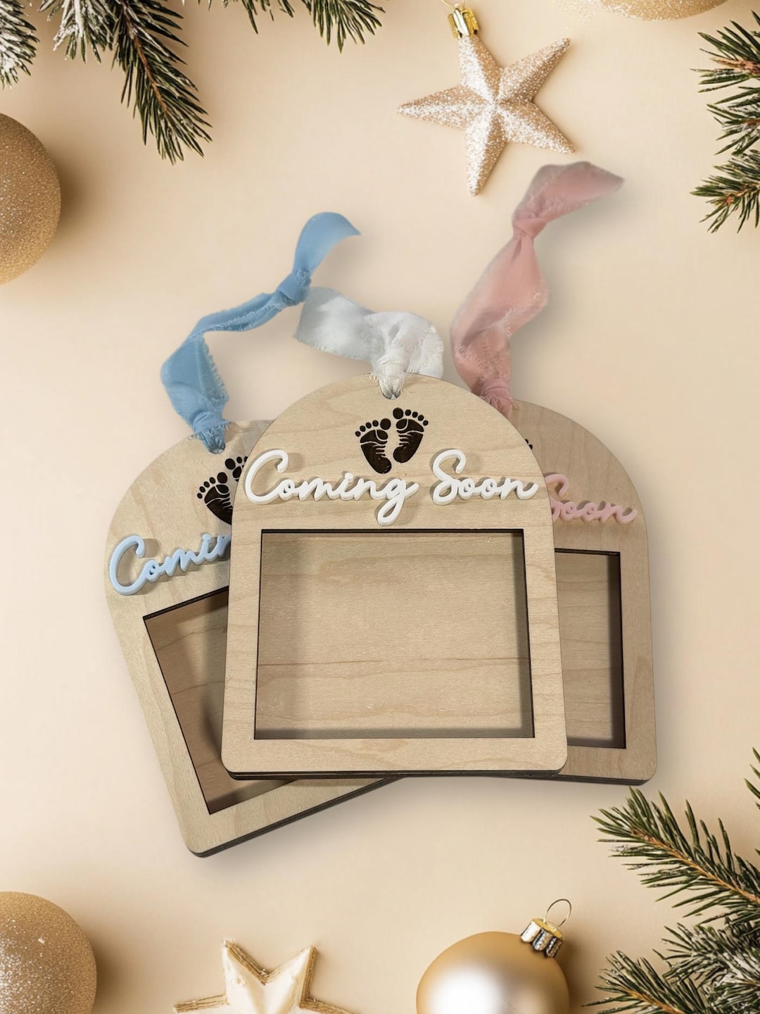 Coming Soon Wood Ultrasound Photo Frame Ornament | Baby Announcement ...
