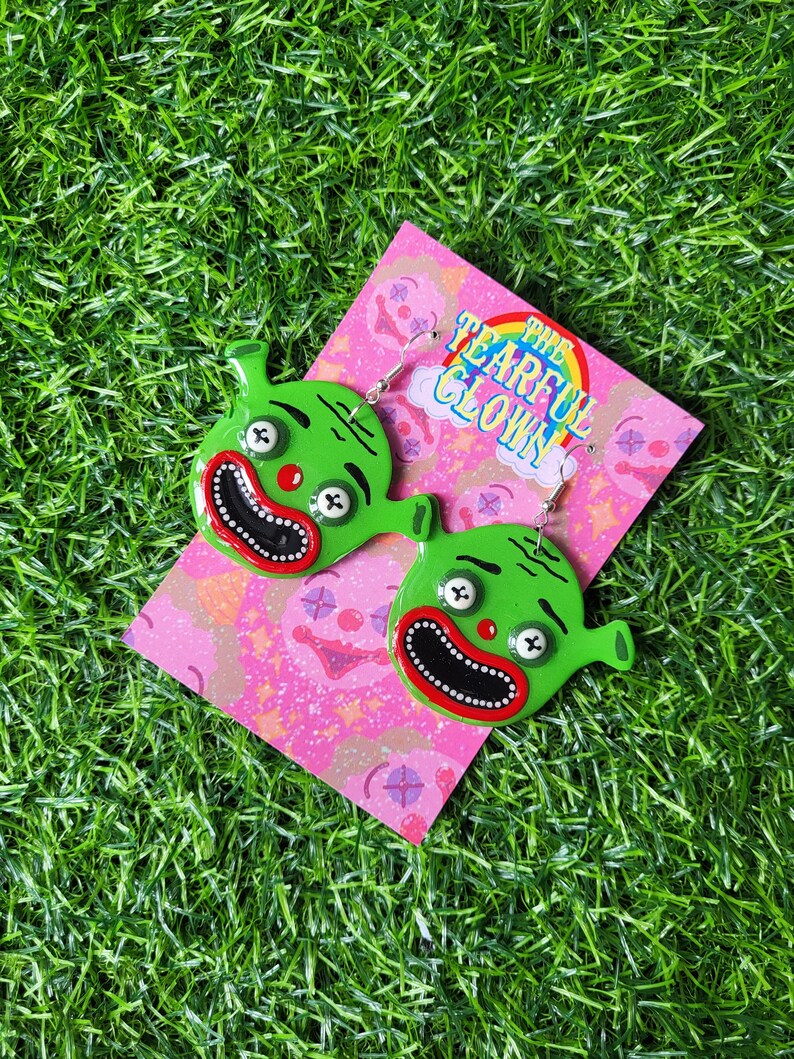 Handmade Cursed Shrek Earrings / Quirky Unique Clown Clowncore - Etsy