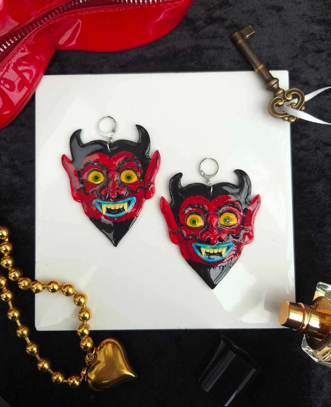Handmade Traditional Tattoo Inspired Devil Earrings / Horror Merch ...