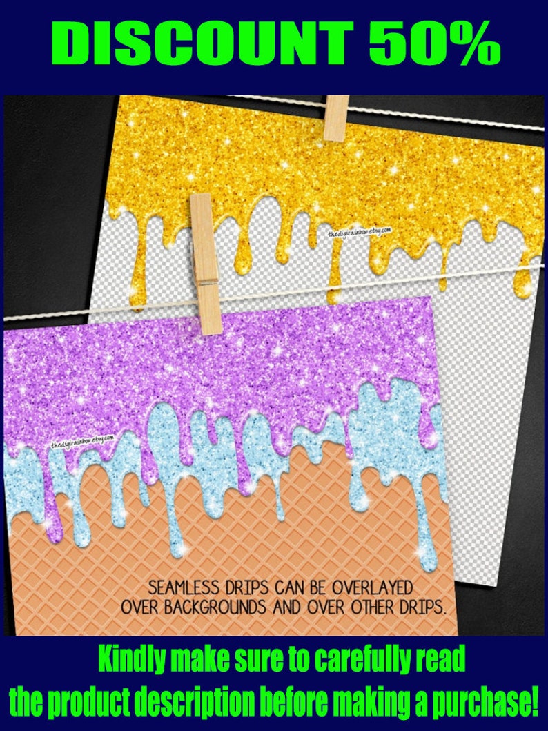 Seamless Glitter Drips Overlays Rainbow Glitter Digital Paper Dripping ...