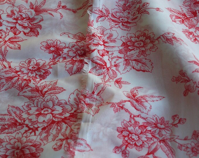 Red White Floral Toile Chiffon Toile Home Decor or Fashion Sewing 3.5 ...