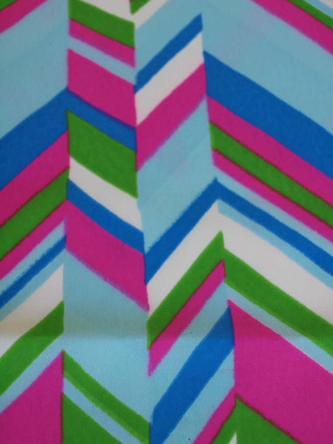 Vintage Outdoor Fabric in Chevron / Arrow Pattern Aqua Blue Green Pink ...