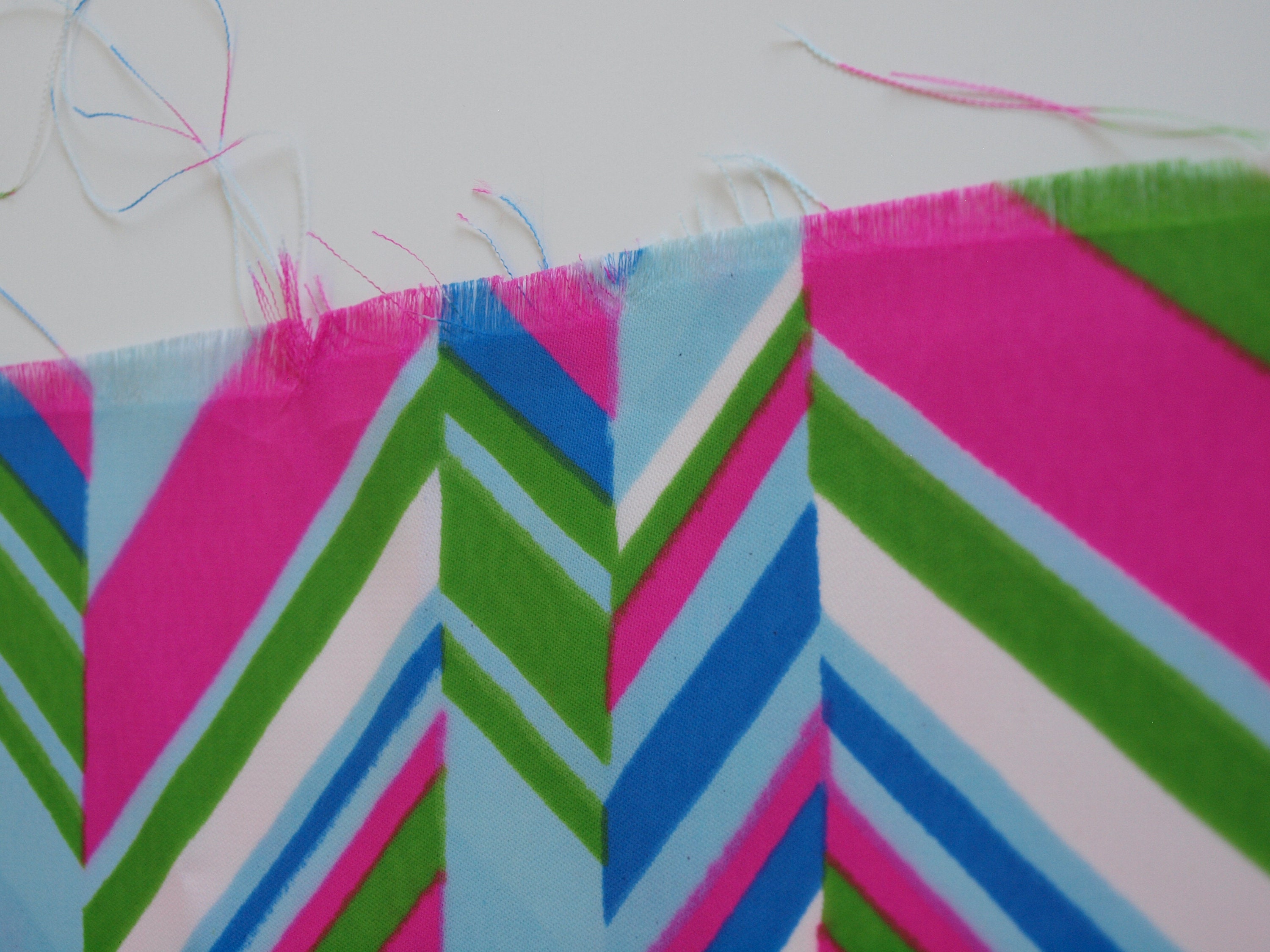 Vintage Outdoor Fabric in Chevron / Arrow Pattern Aqua Blue Green Pink ...