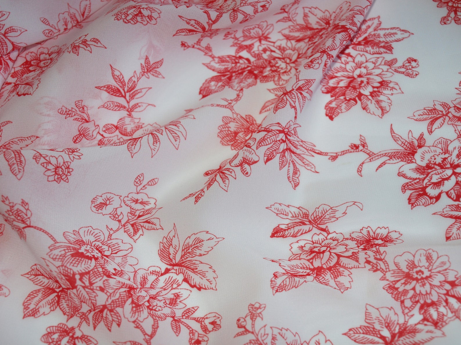 Red White Floral Toile Chiffon Toile Home Decor or Fashion - Etsy