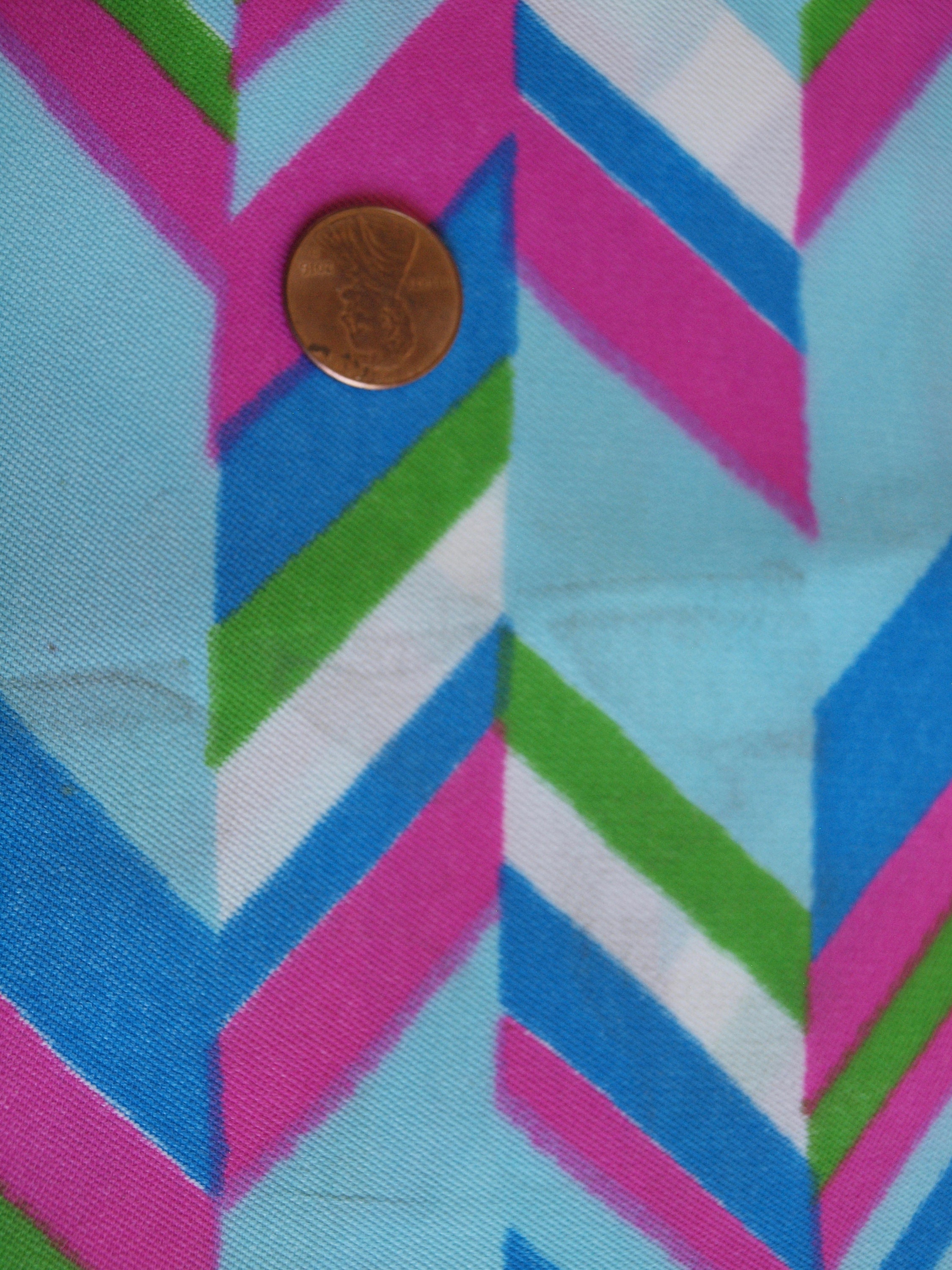Vintage Outdoor Fabric in Chevron / Arrow Pattern Aqua Blue Green Pink ...