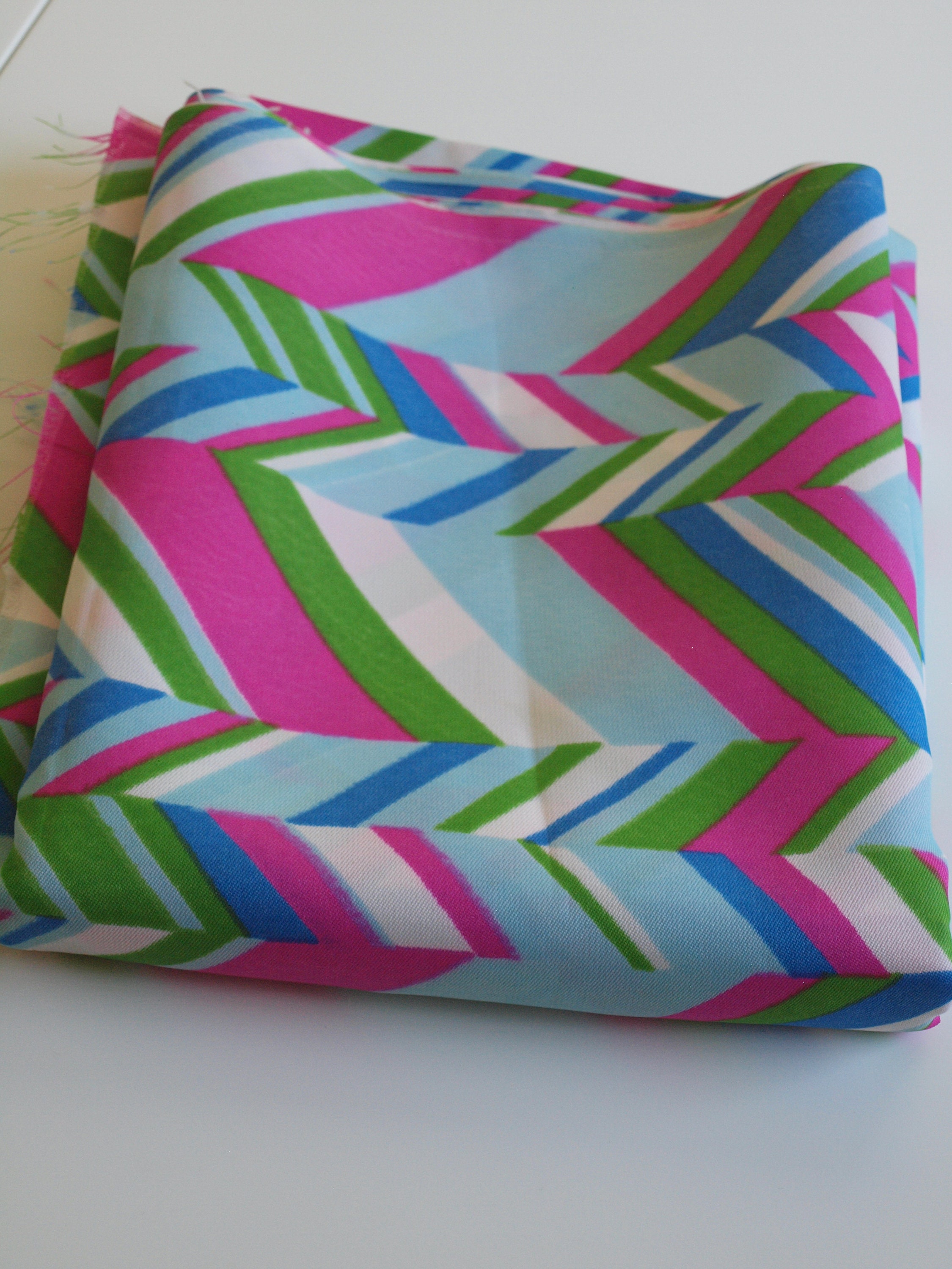 Vintage Outdoor Fabric in Chevron / Arrow Pattern Aqua Blue Green Pink ...