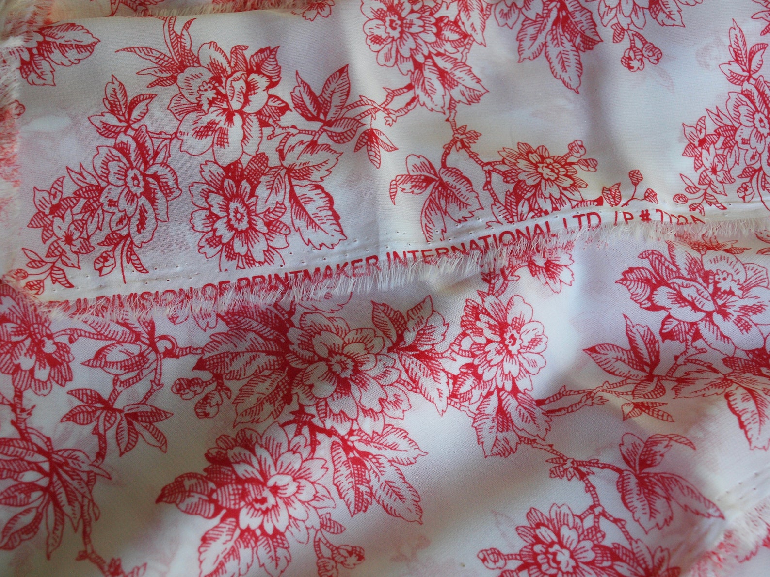 Red White Floral Toile Chiffon Toile Home Decor or Fashion - Etsy