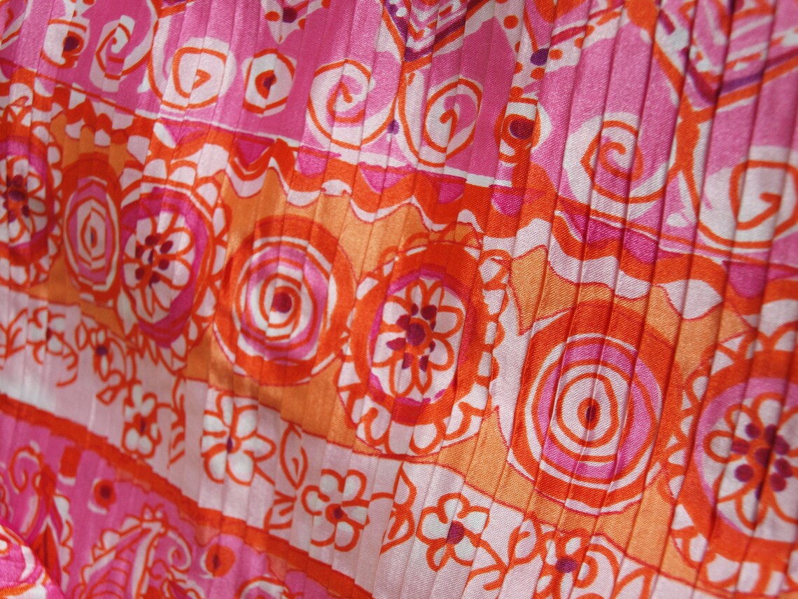 Orange & Pink Plisse Fabric Paisley and Floral 1 1/2 Yards X 43" for ...