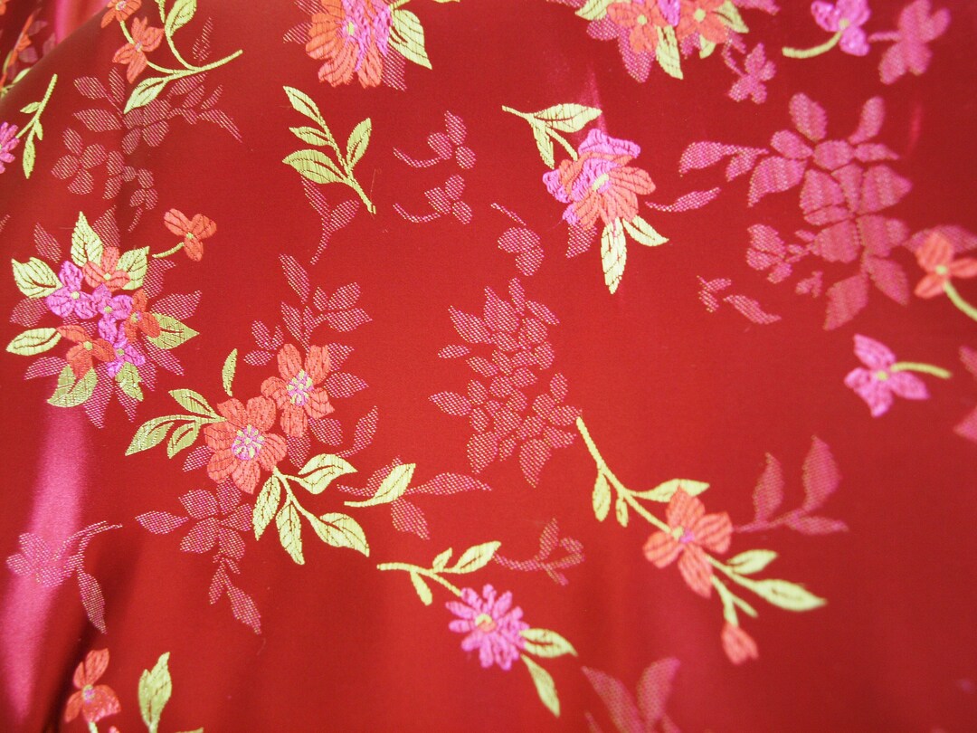 Red Brocade Fabric Wine Red Satin-like Floral Brocade Fabric 2 Yards X ...