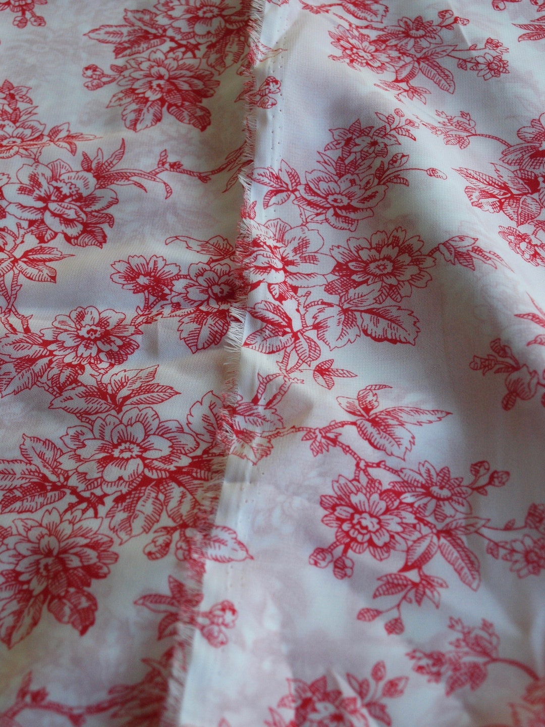 Red White Floral Toile Chiffon Toile Home Decor or Fashion - Etsy