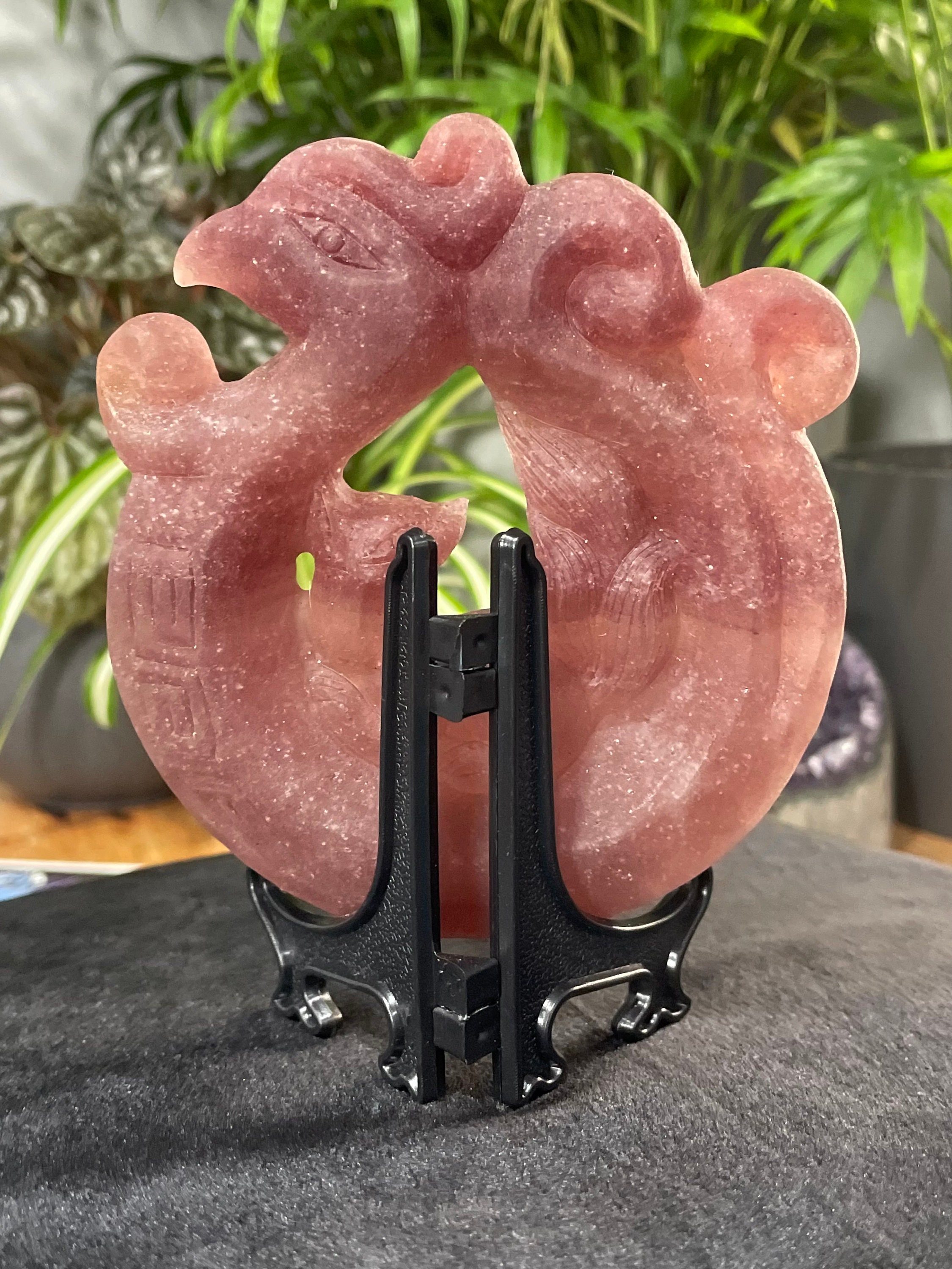 Hand-carved Strawberry Quartz Phoenix With Nine-tailed Fox - Etsy