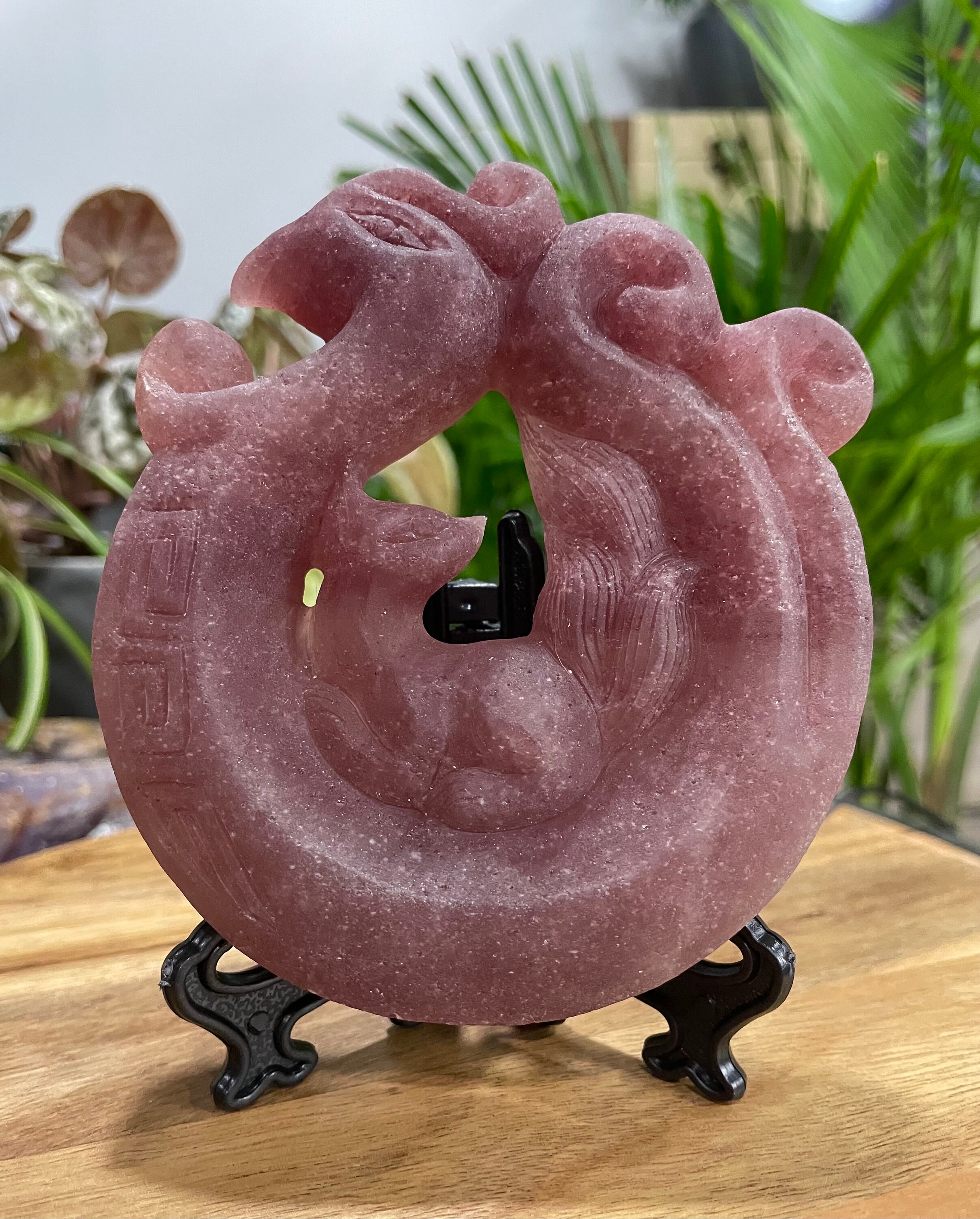 Hand-carved Strawberry Quartz Phoenix With Nine-tailed Fox - Etsy