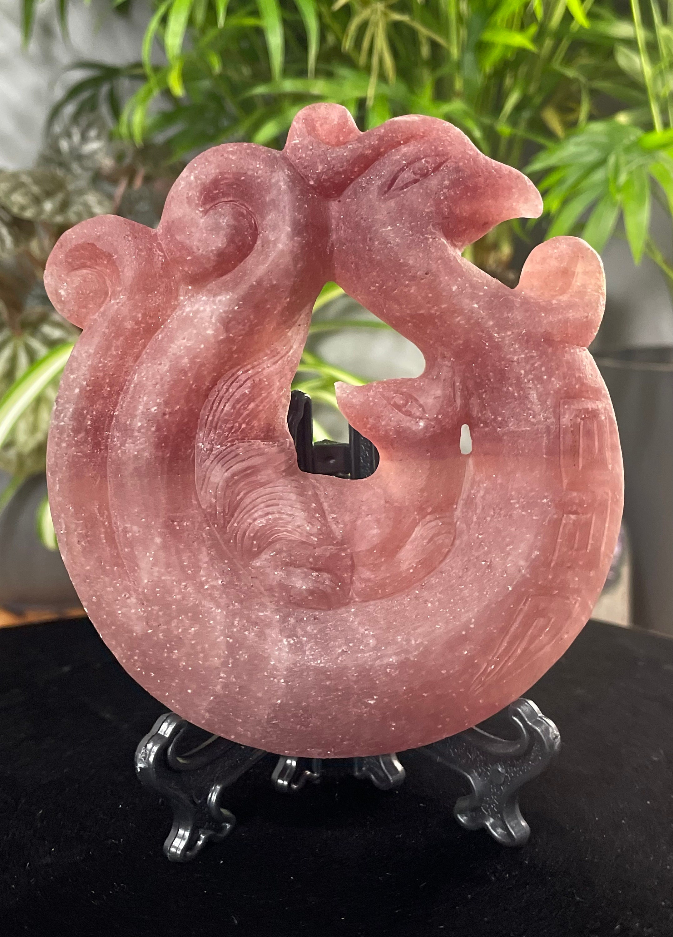 Hand-carved Strawberry Quartz Phoenix With Nine-tailed Fox - Etsy