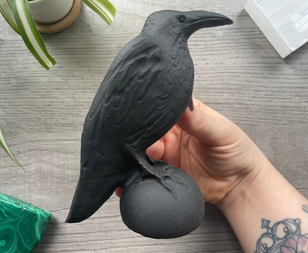 Hand-carved Black Obsidian Raven B, Obsidian Raven, Black Obsidian ...