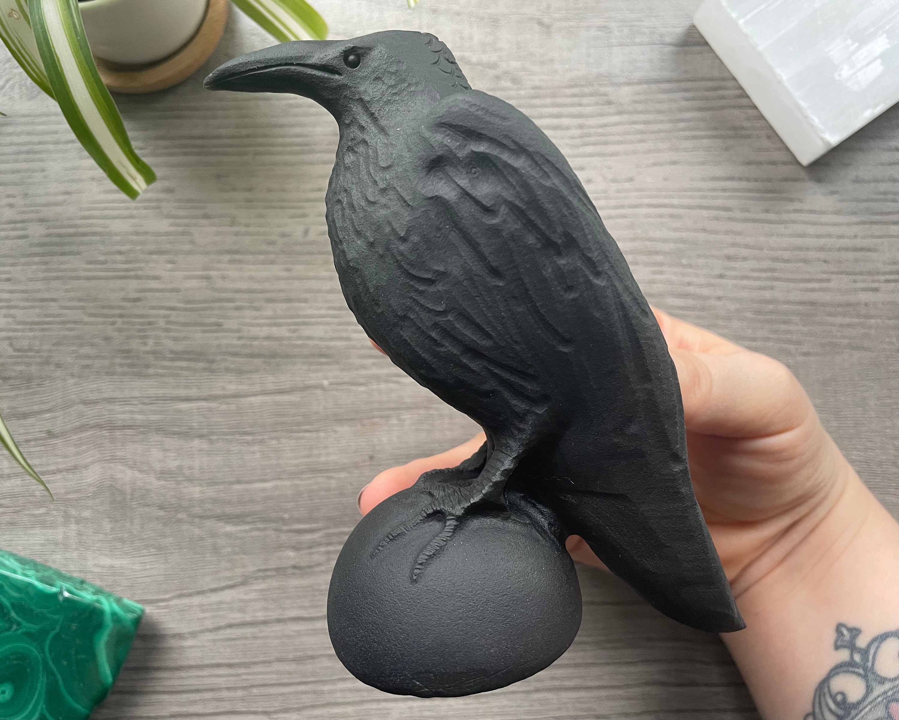 Hand-carved Black Obsidian Raven B, Obsidian Raven, Black Obsidian ...