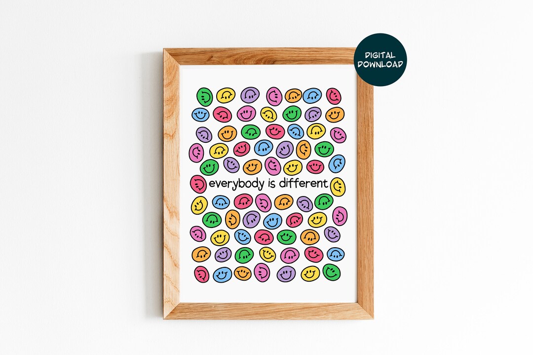 Everybody is Different, Smiley Wall Print, Colorful Diversity Poster ...