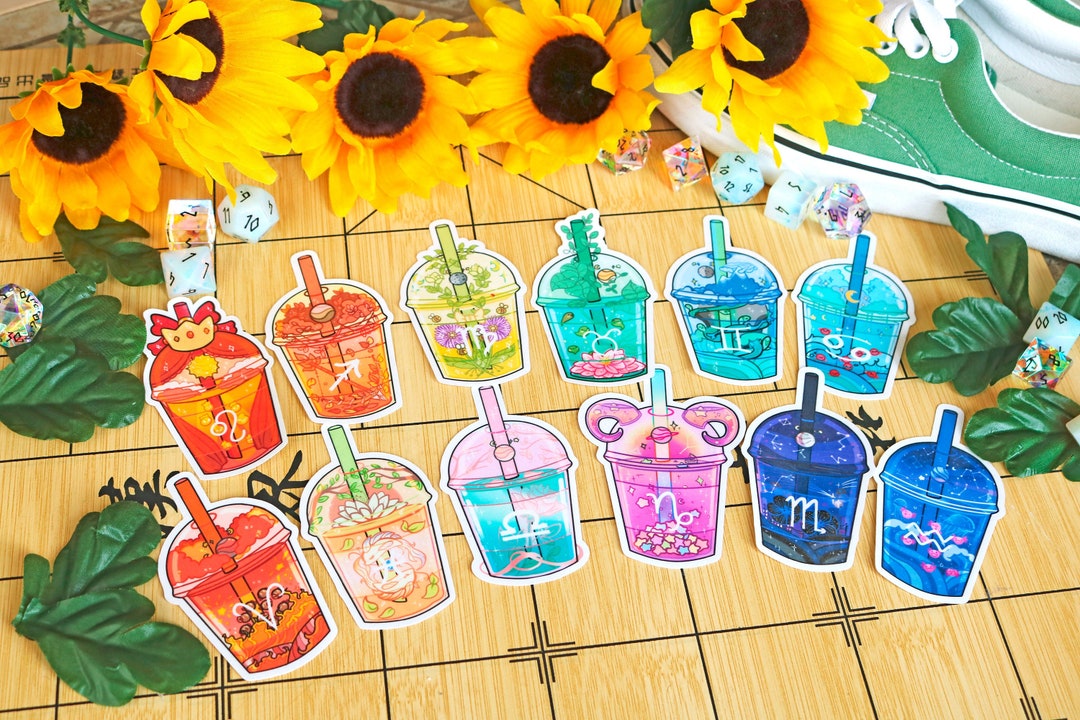 Zodiac Boba Tea Sticker: Celestial Star Sign Bubble Tea - Etsy