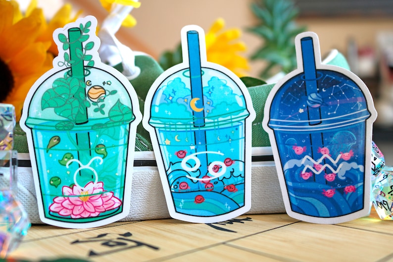 Zodiac Boba Tea Sticker: Celestial Star Sign Bubble Tea - Etsy