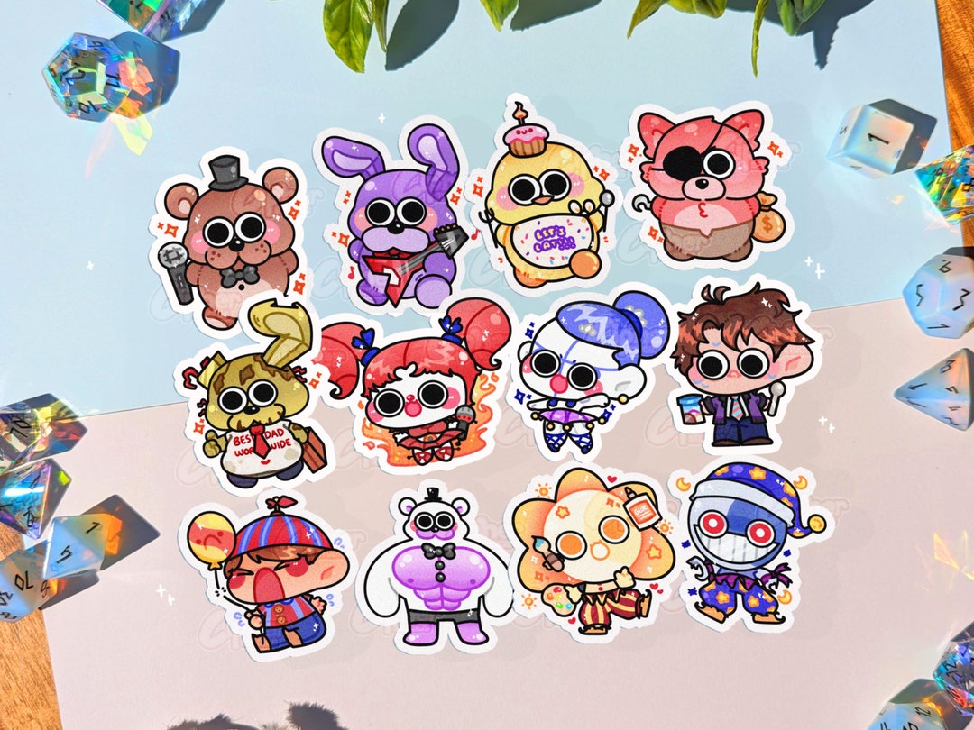FNAF Inspired Stickers Ft. Freddy, Bonnie, Chica, Foxy, Sun, Moon ...