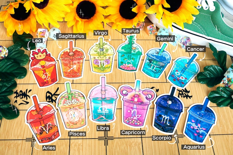 Zodiac Boba Tea Sticker: Celestial Star Sign Bubble Tea - Etsy