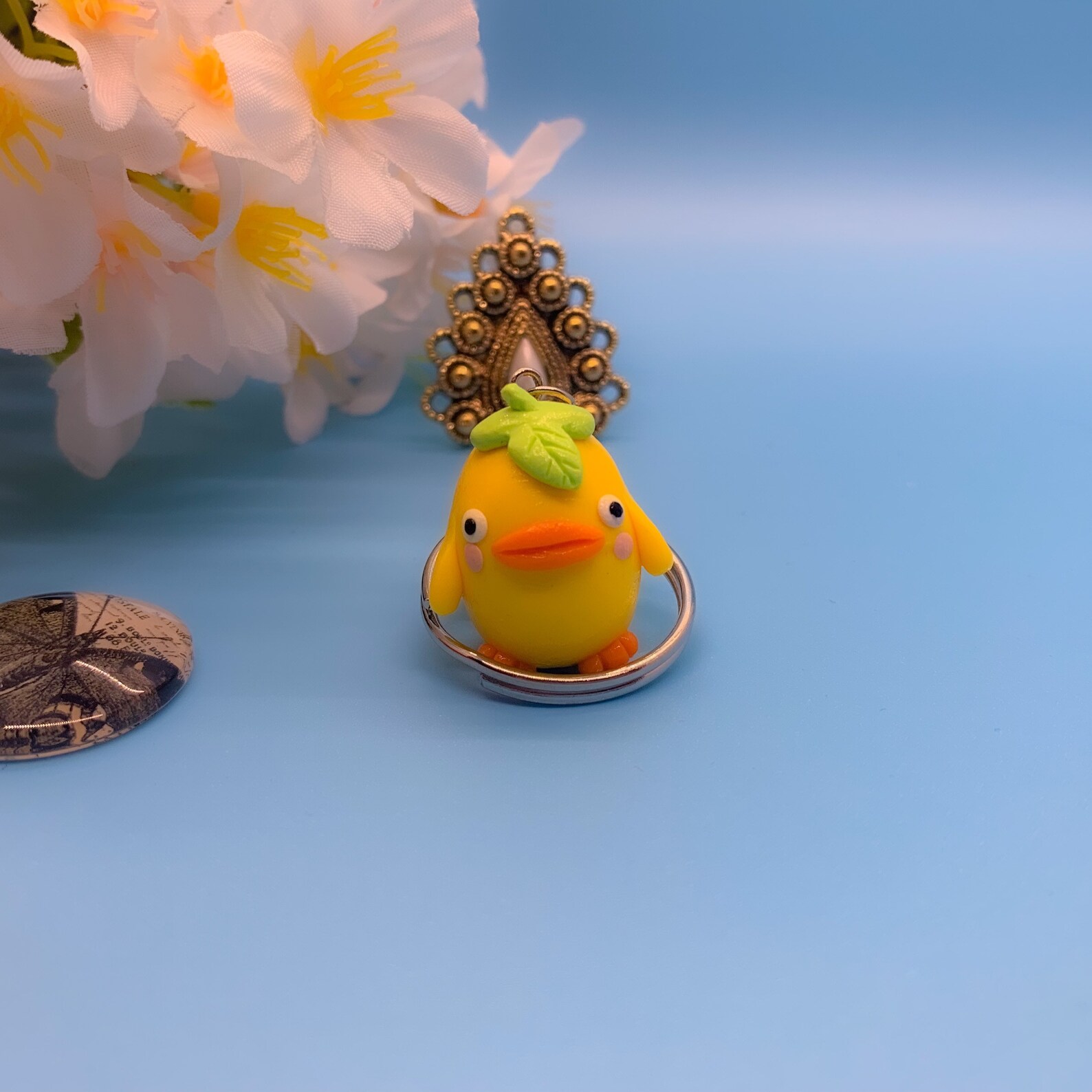 Duck Clay Keychain With Leaf Detail - Etsy