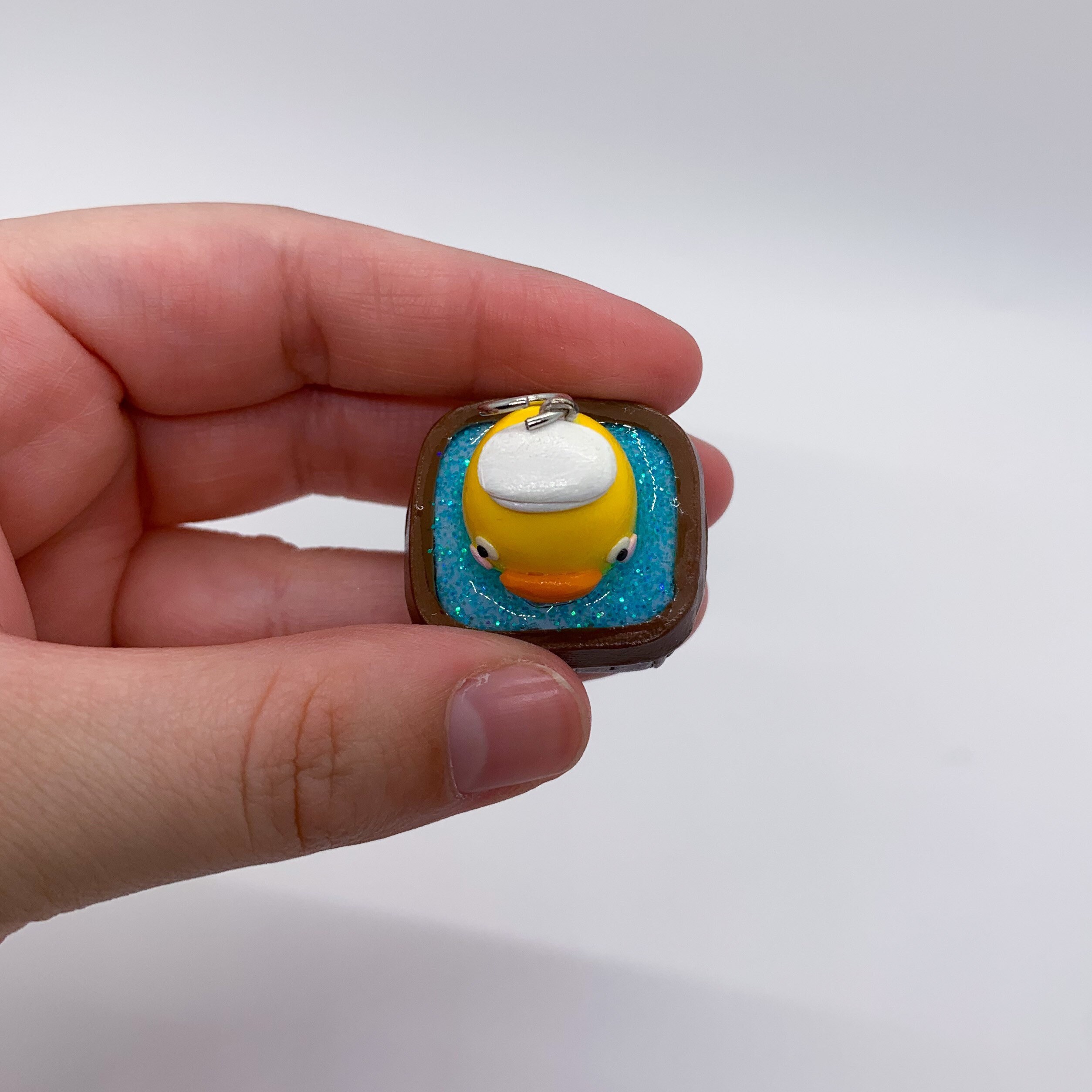 Clay Duck Keychain With Resin and Glitter Water Detailing - Etsy