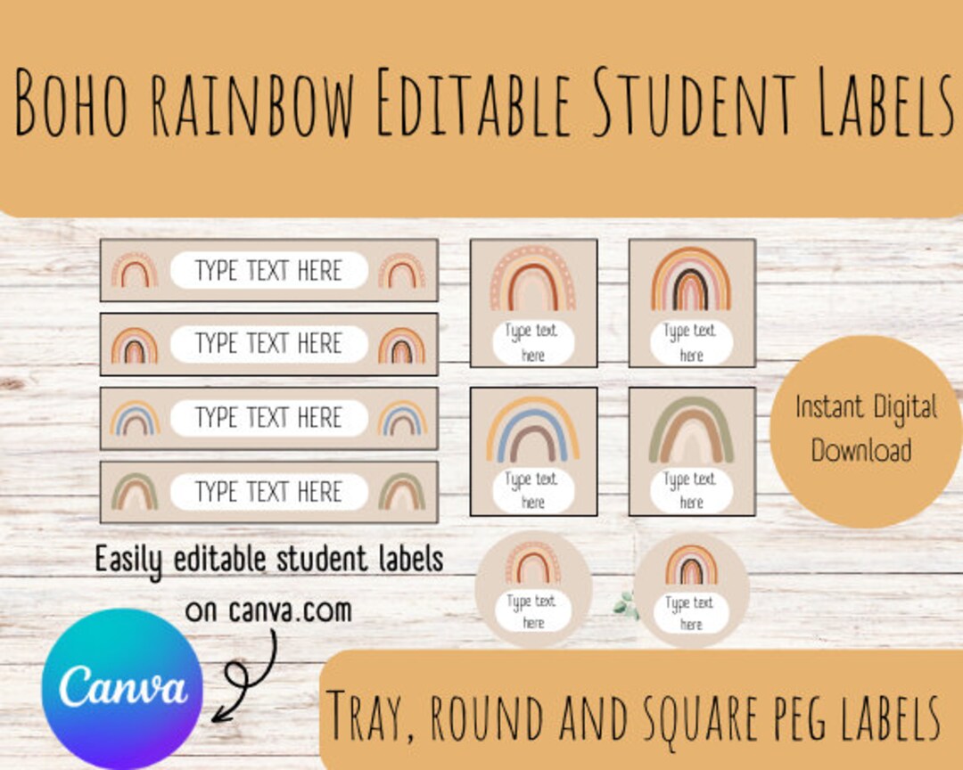 BOHO RAINBOW Editable Labels | Student Labels | Boho Classroom | Modern ...