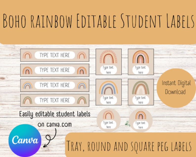 BOHO RAINBOW Editable Labels | Student Labels | Boho Classroom | Modern ...