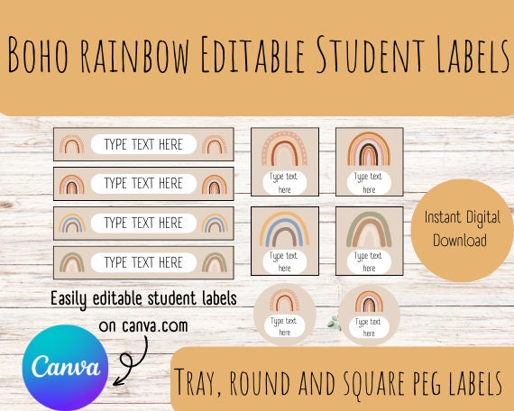 BOHO RAINBOW Editable Labels | Student Labels | Boho Classroom | Modern ...