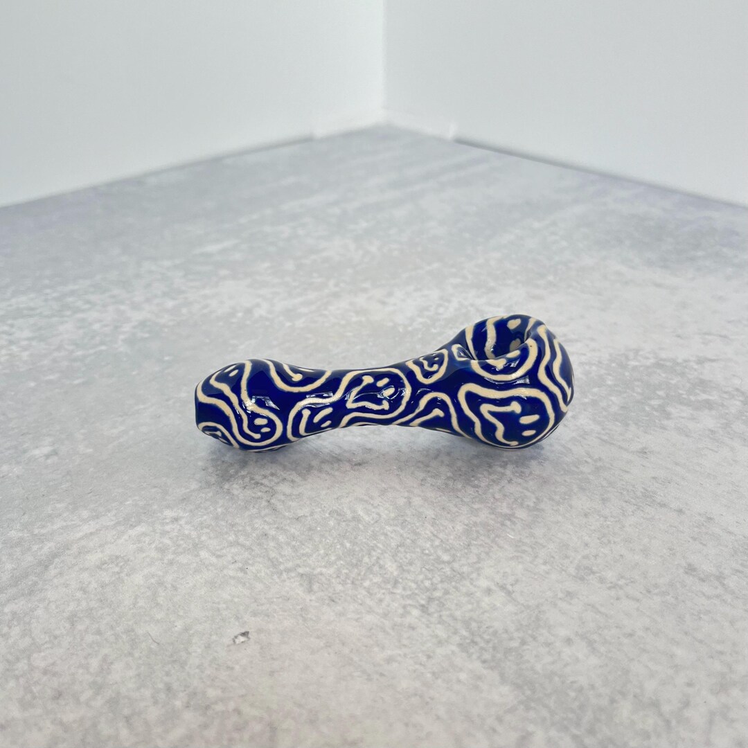 Blue Drippy Smiley Face Ceramic Smoking Pipe, Modern Handmade Ceramic ...